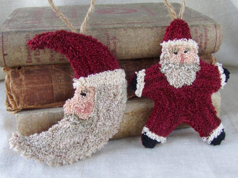Santa Punch Needle Ornament Pattern - DoodleDog Designs Primitives
