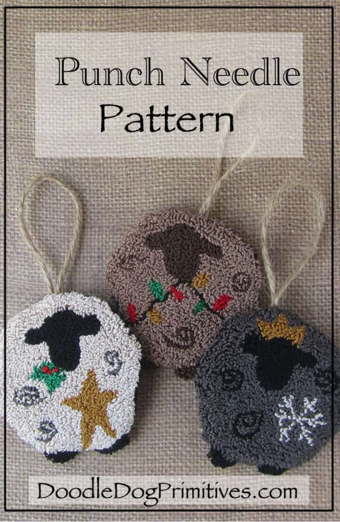 Sheep punch needle ornaments - DoodleDog Designs Primitives