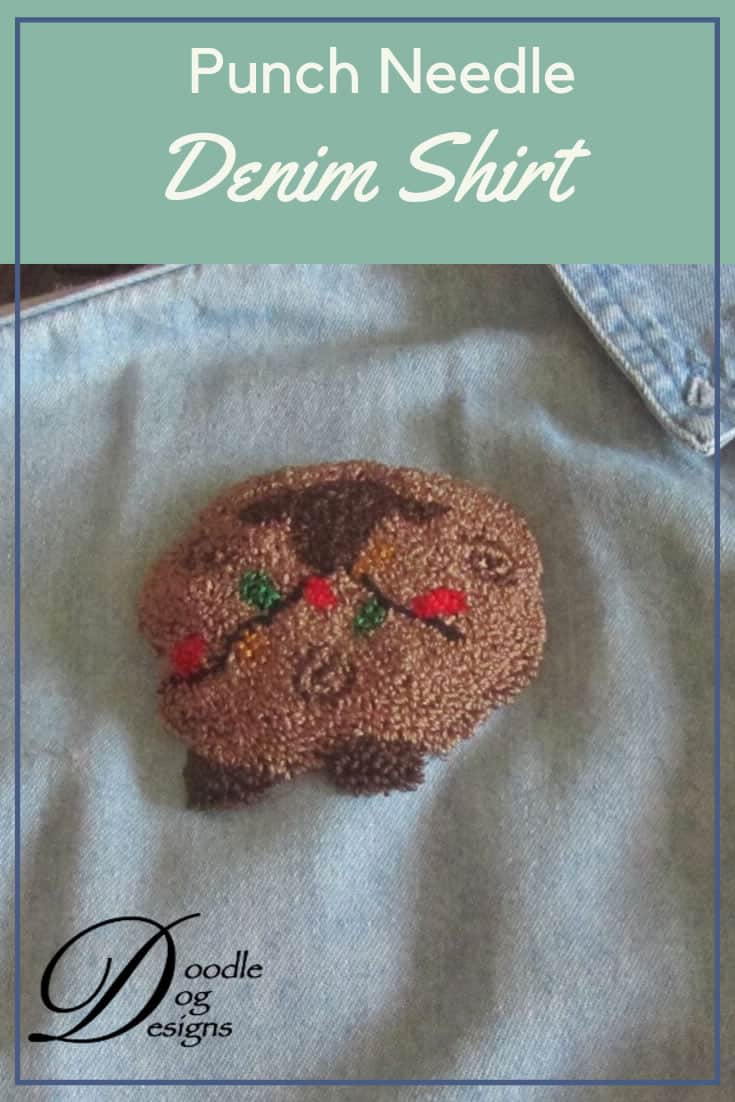 Punch Needle on a Denim Shirt - DoodleDog Designs Primitives