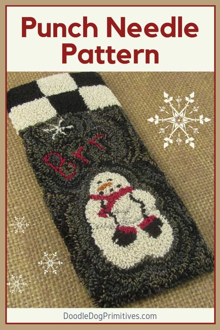 Winter Snowman Punch Needle Pattern - DoodleDog Designs Primitives