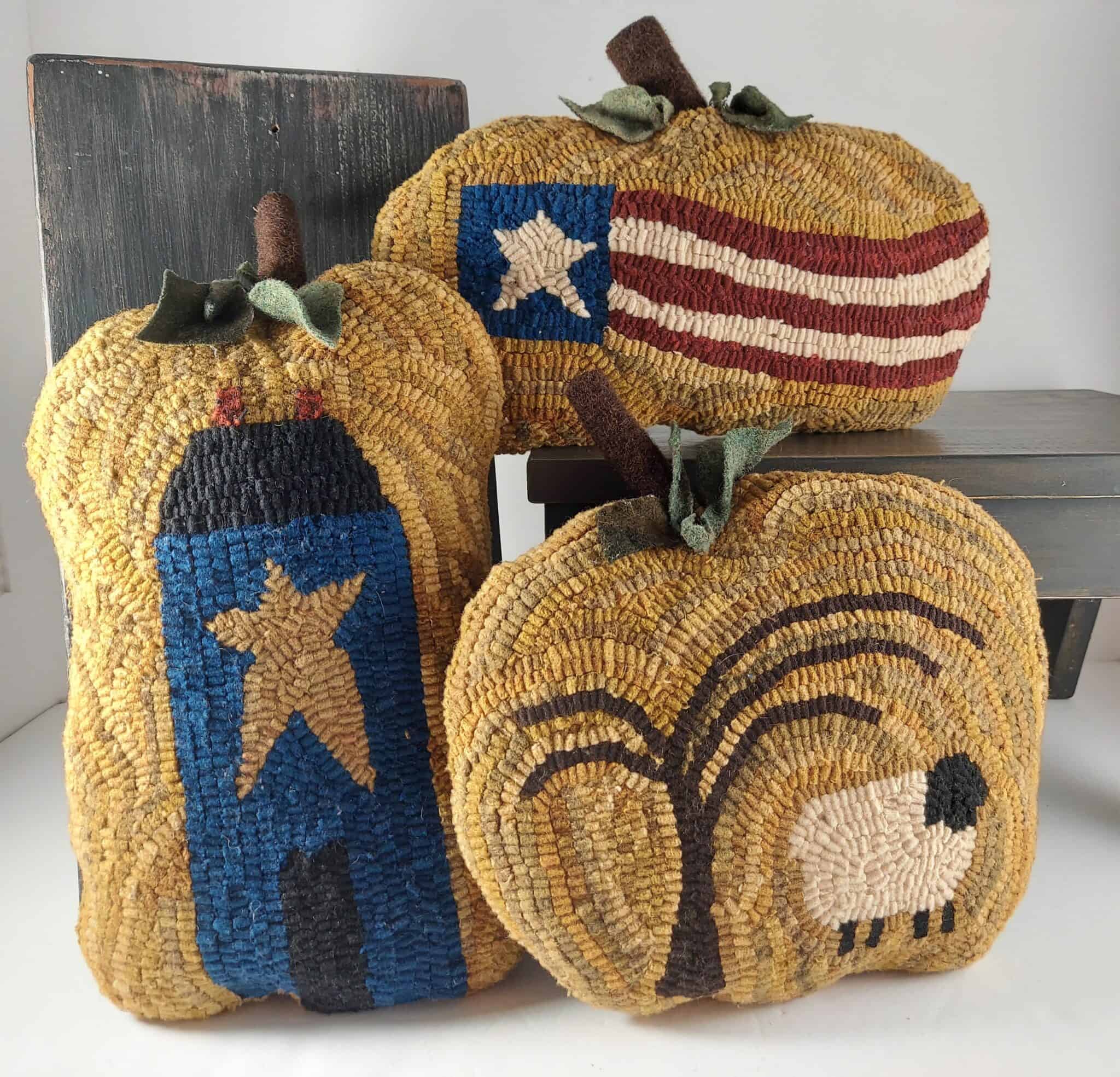 Primitive Fall Pumpkins Rug Hooking Pattern - DoodleDog Designs Primitives