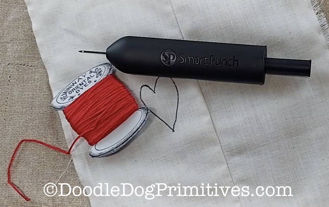 Primitive Punch Needle Valentine Tags - DoodleDog Designs Primitives