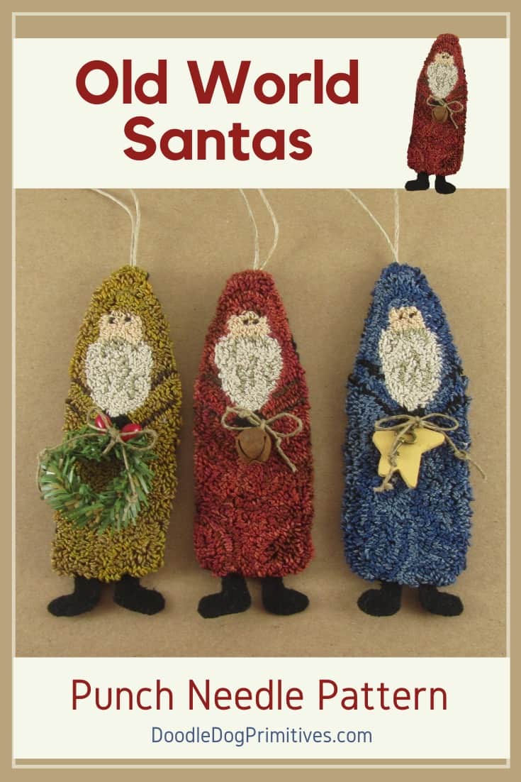 Santa Ornaments Punch Needle Pattern - DoodleDog Designs Primitives