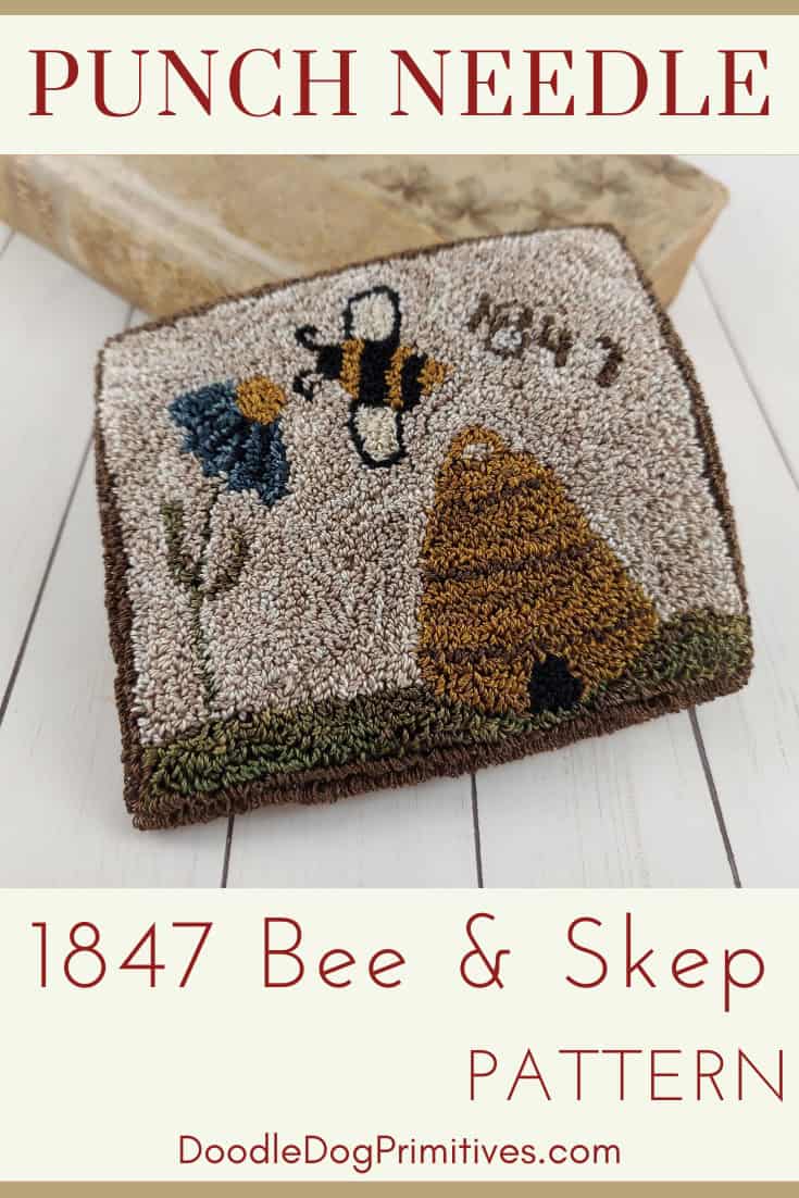 Summer Bee & Skep Punch Needle Pattern - DoodleDog Designs Primitives
