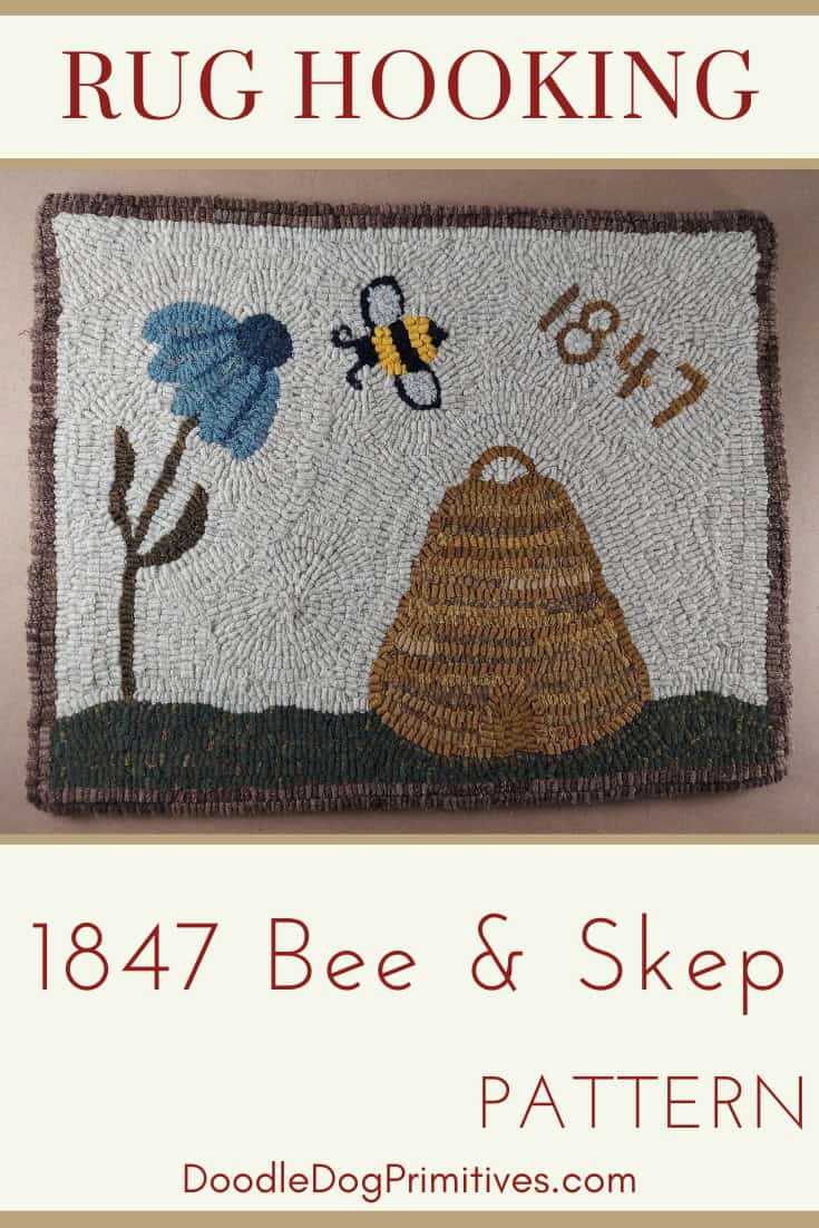 Summer Hooked Rug Pattern - Bee and Skep - DoodleDog Designs Primitives
