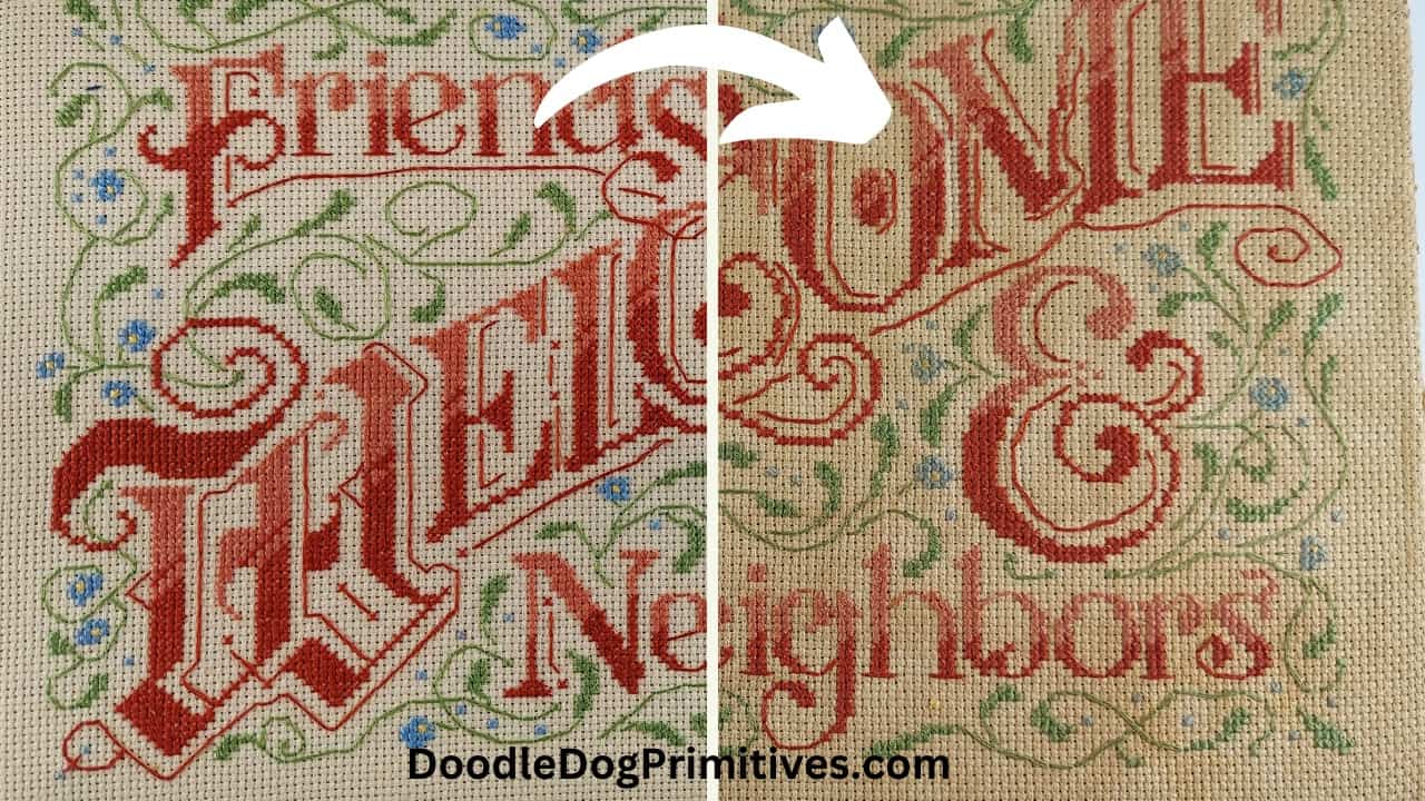 How to Age a Cross Stitch Sampler - DoodleDog Designs Primitives