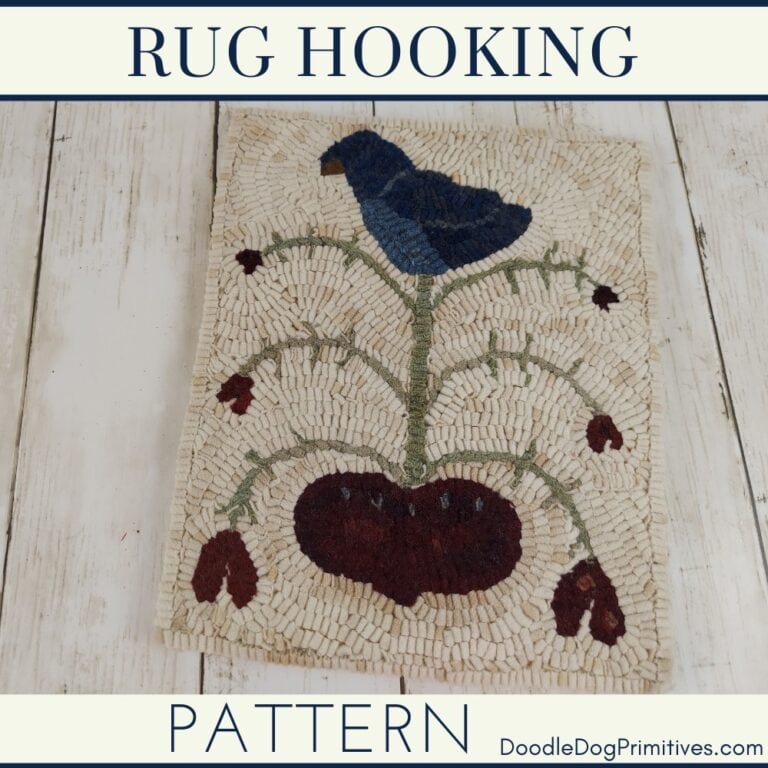 Blue Bird Fraktur Rug Hooking Pattern - DoodleDog Designs Primitives