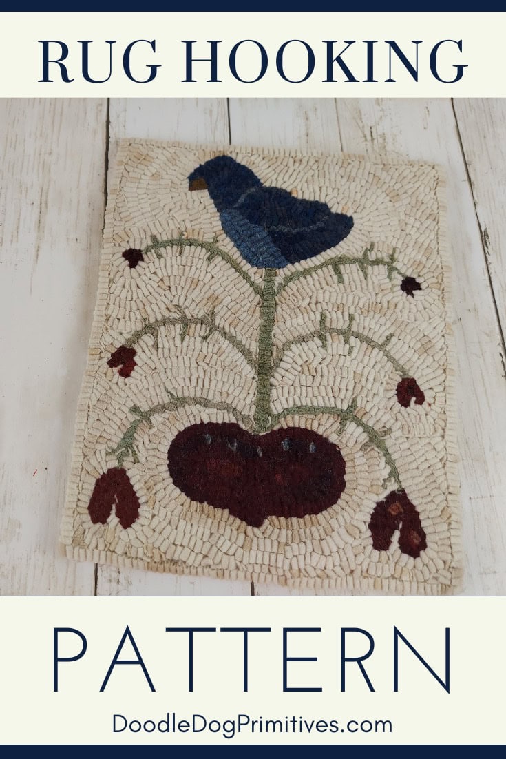 Blue Bird Fraktur Rug Hooking Pattern - DoodleDog Designs Primitives