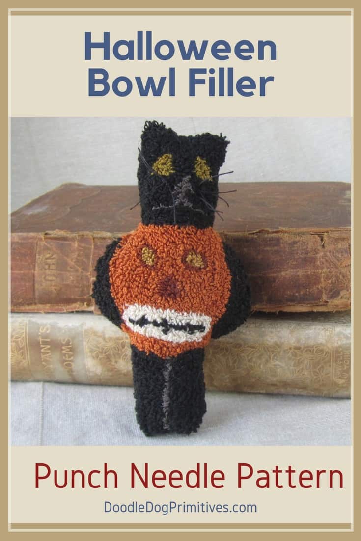 Spooky Black Cat Punch Needle Pattern - DoodleDog Designs Primitives
