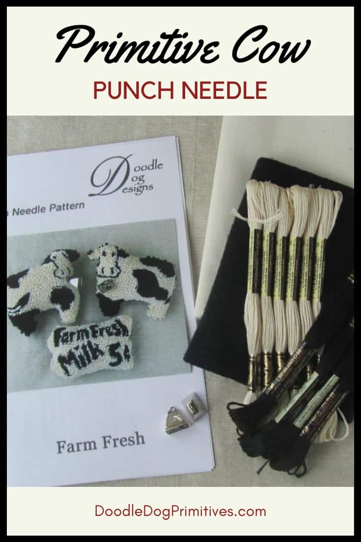 Cow Punch Needle Pattern - DoodleDog Designs Primitives
