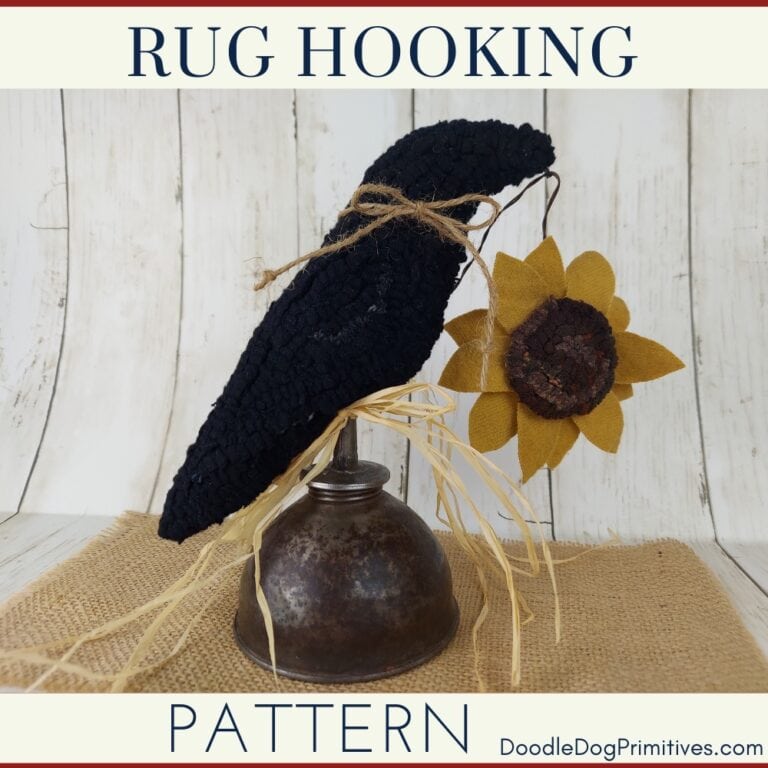 Crow Make-do Rug Hooking Pattern - DoodleDog Designs Primitives