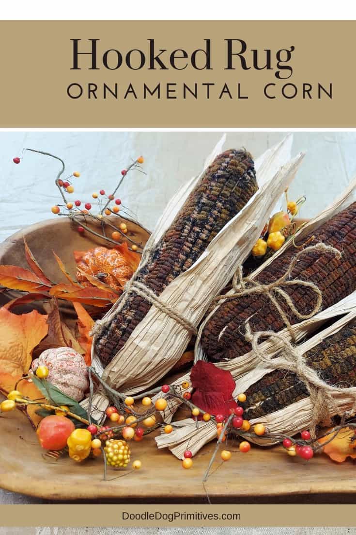 Hooked Rug Ornamental Corn - DoodleDog Designs Primitives