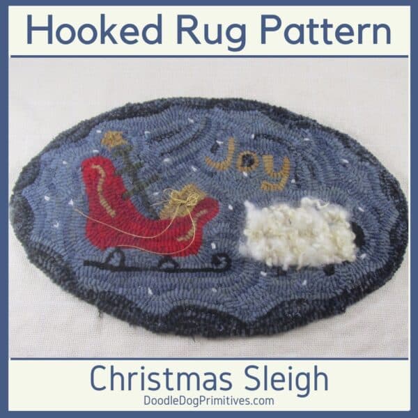 Christmas Sleigh Hooked Rug Pattern - DoodleDog Designs Primitives