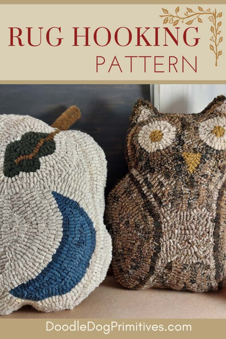Owl and Pumpkin Hooked Rug Pillows - DoodleDog Designs Primitives
