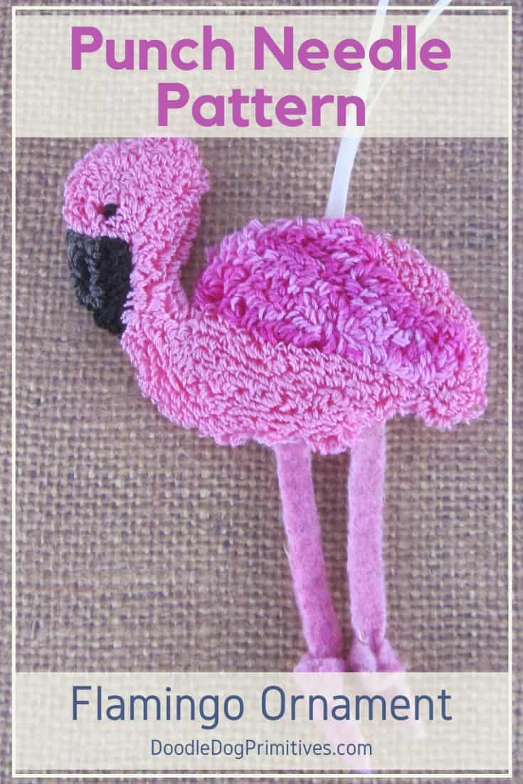 Pink Flamingo Punch Needle Pattern - DoodleDog Designs Primitives