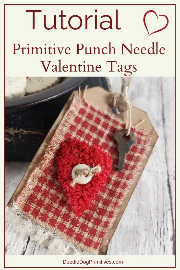 Primitive Punch Needle Valentine Tags - DoodleDog Designs Primitives