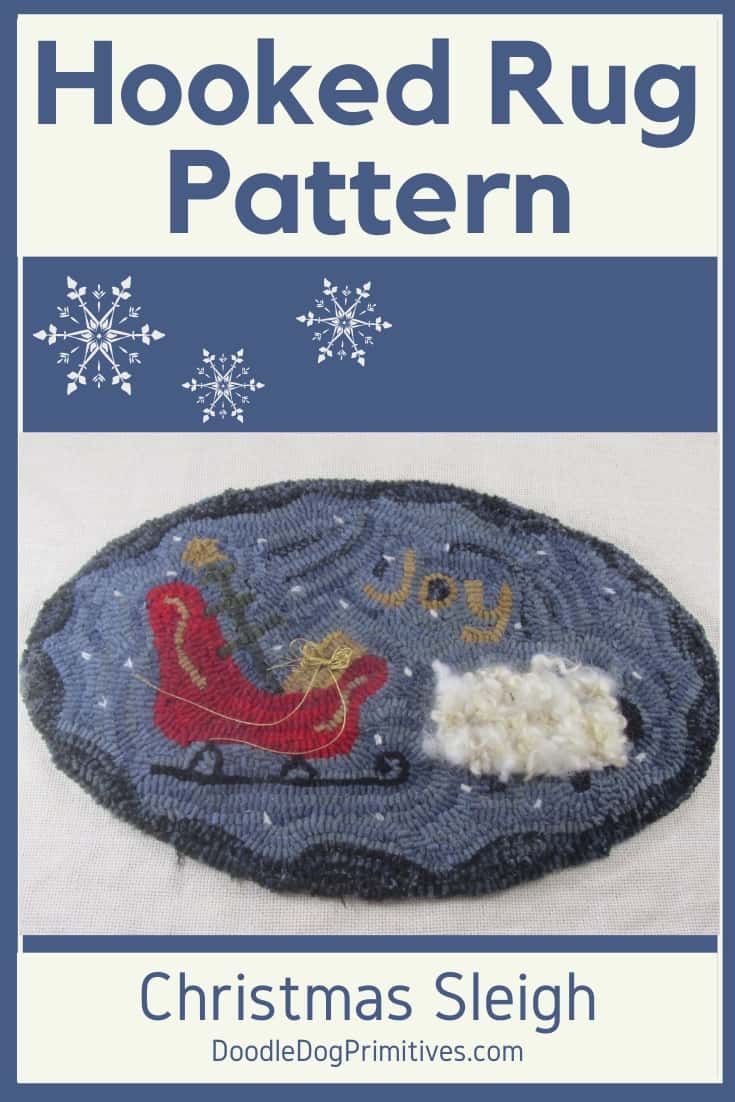 Christmas Sleigh Hooked Rug Pattern - DoodleDog Designs Primitives