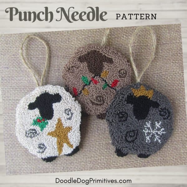 Sheep punch needle ornaments - DoodleDog Designs Primitives