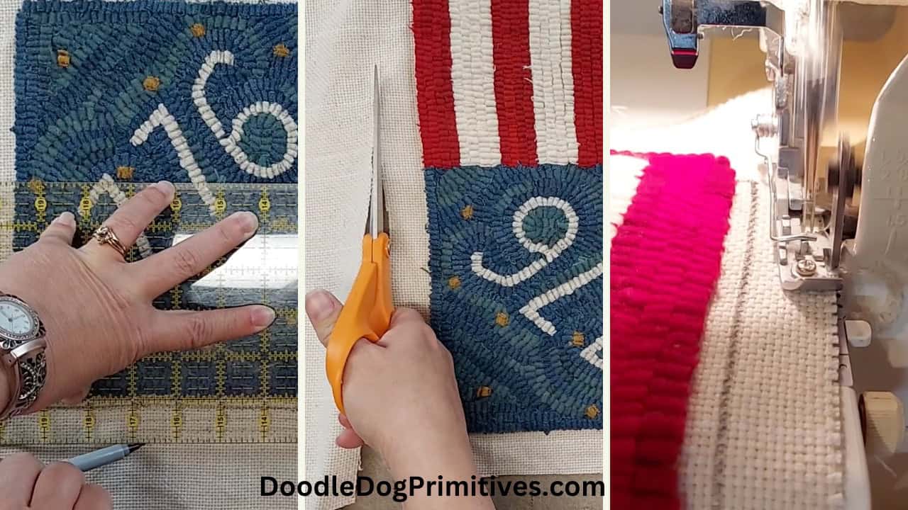 Hand Sew a Square Hooked Rug Pillow - DoodleDog Designs Primitives