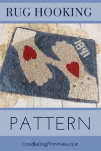 Heart in Hand Primitive Hooked Rug Pattern - DoodleDog Designs Primitives