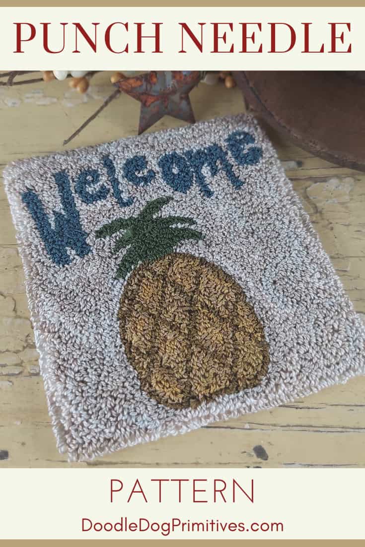 Pineapple Welcome Punch Needle Pattern - DoodleDog Designs Primitives